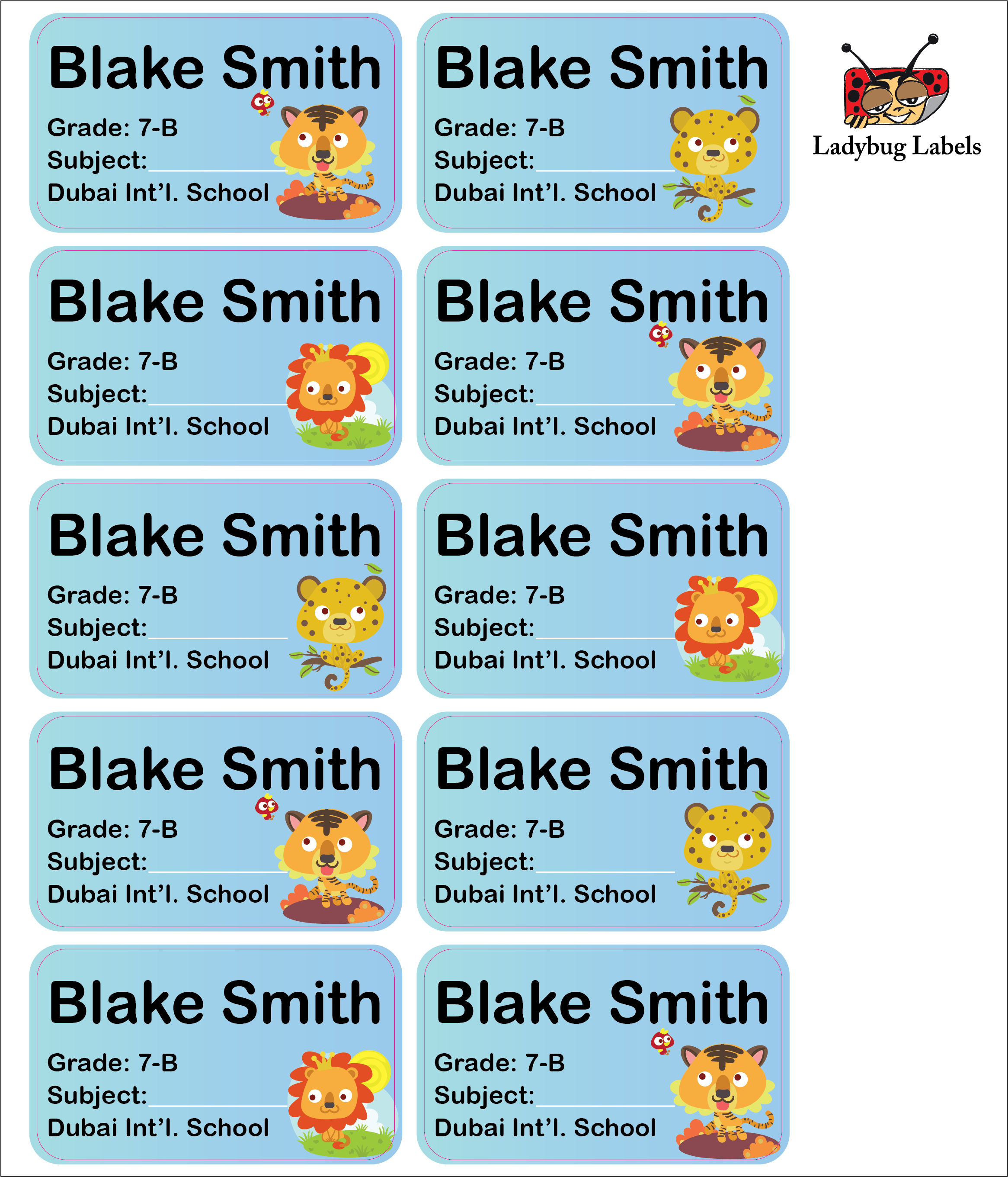 Cheetah-Pack of 40 Book Labels - Custom Labels | Stickers ...